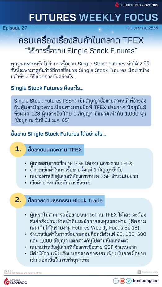 วิธีการซื้อขาย Single Stock Futures - TFEX : Thailand Futures Exchange